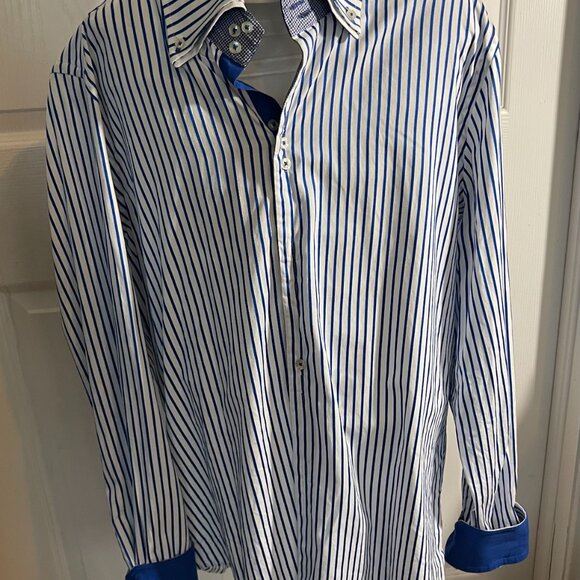 7 Camicie | Shirts | 7 Camicie Italian Mens Blue White Stripe Flip Cuff ...